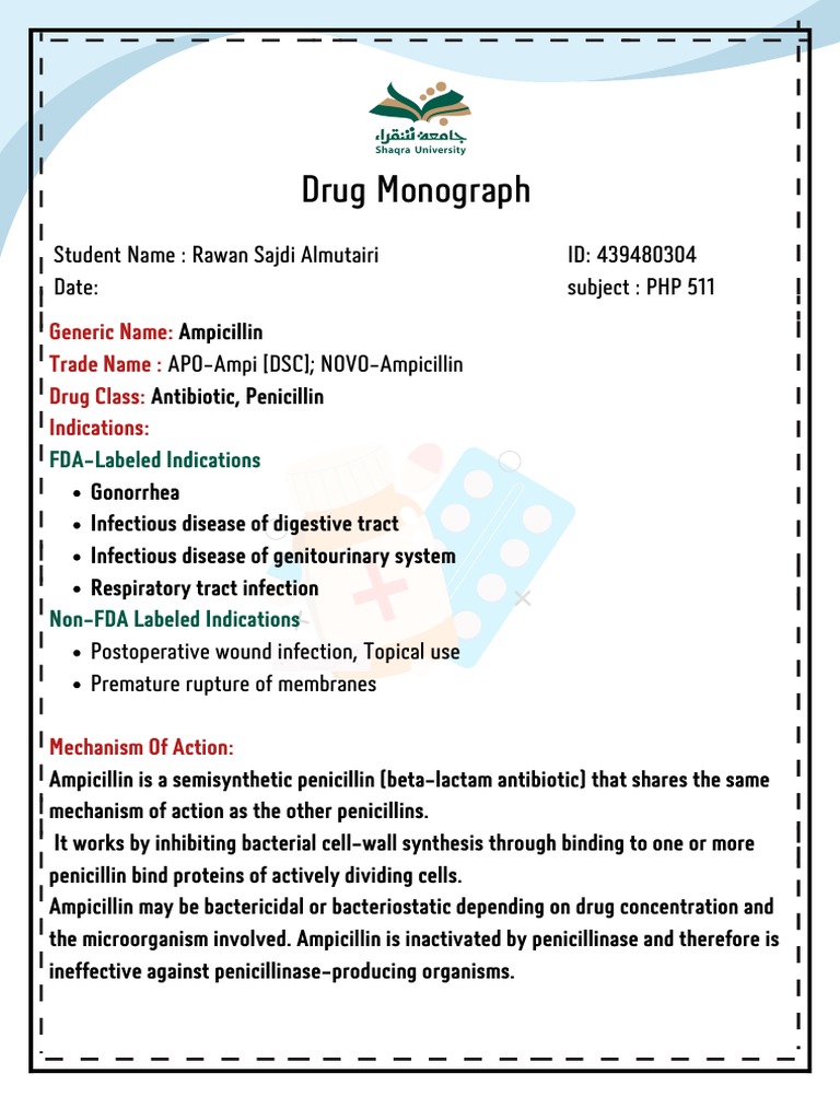 Drug Monograph: Generic Name: Trade Name: Drug Class: Indications | PDF ...