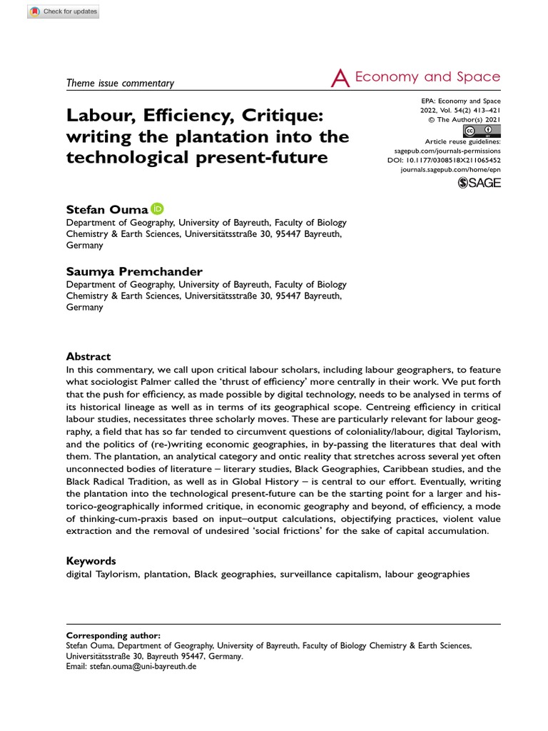Labour, Efficiency, Critique - Writing The Plantation Into The Technological Present-Future ...
