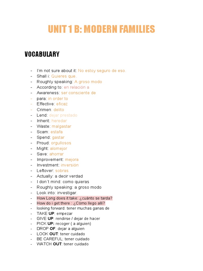 Unit 1 B - Modern Families | PDF