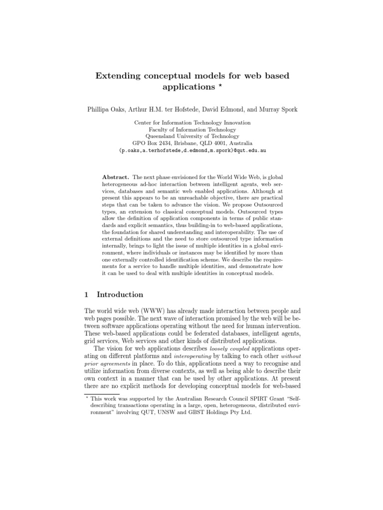 Extending Conceptual Models For Web Based Applications | PDF | Web Service | Conceptual Model