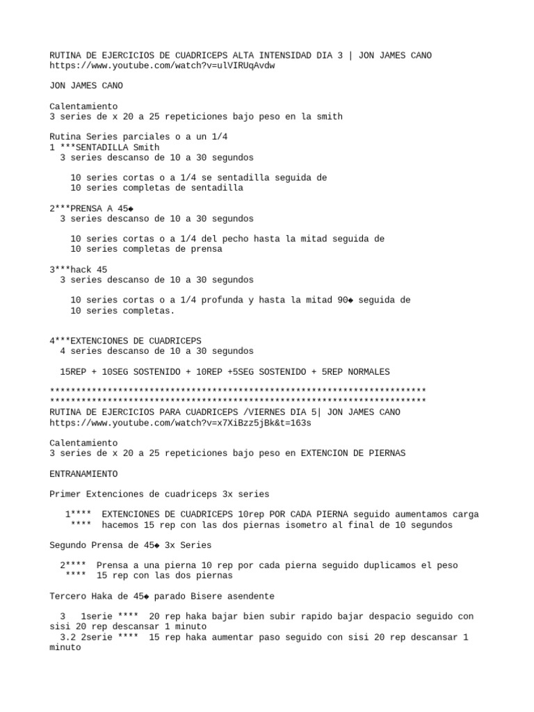 Rutina de Ejercicios de Cuadriceps Alta Intensidad Dia 3 Jon James Cano ...