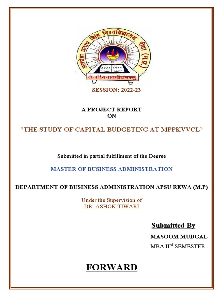 Capital Budgeting Project Report by Masoom Mudgal | PDF | Sampling (Statistics) | Net Present Value