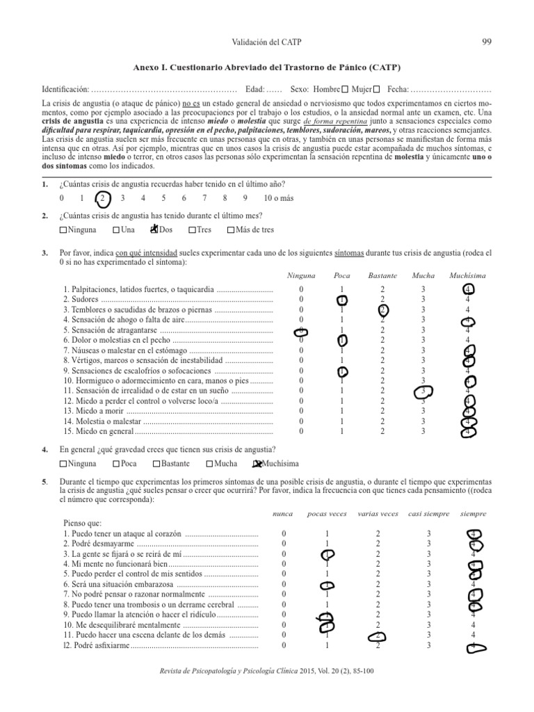 Cuestionario Abreviado Del Trastorno de Panico | PDF