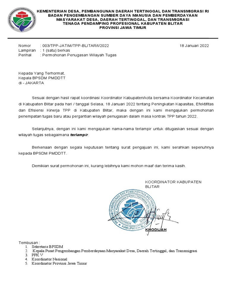 Contoh Permohonan Penugasan Wilayah Tugas | PDF