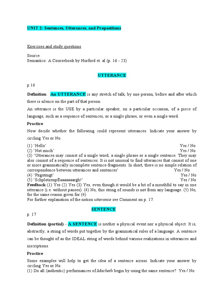 Understanding Utterances, Sentences and Propositions | PDF | Proposition | Word