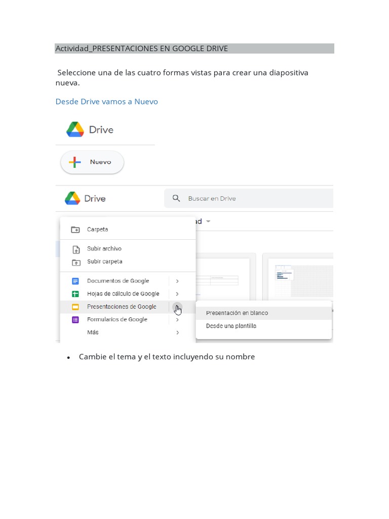 Actividad - PRESENTACIONES EN GOOGLE DRIVE | PDF