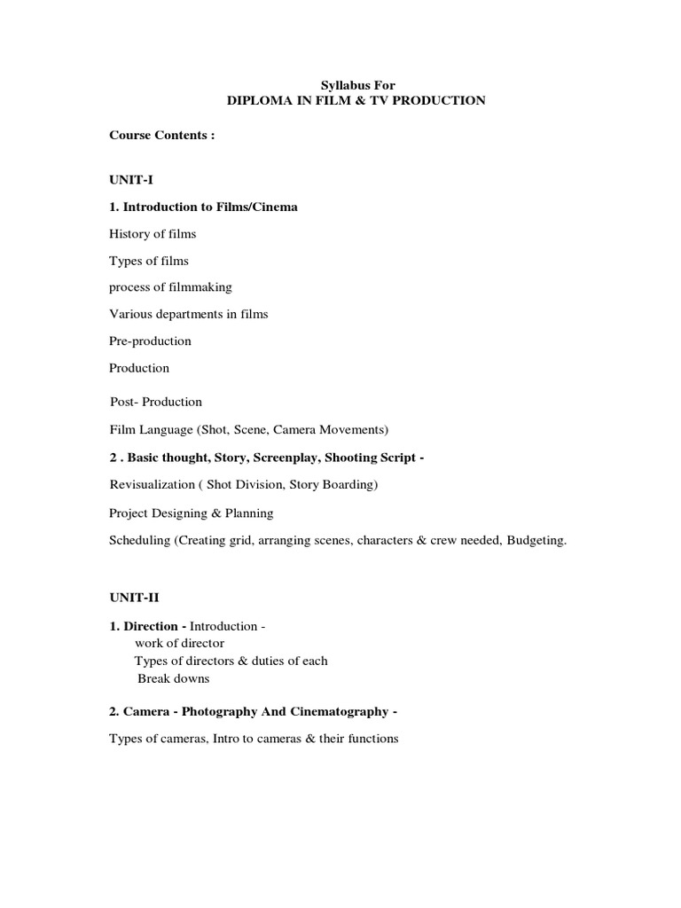 Film Production Course Outline | PDF | Filmmaking | Camera
