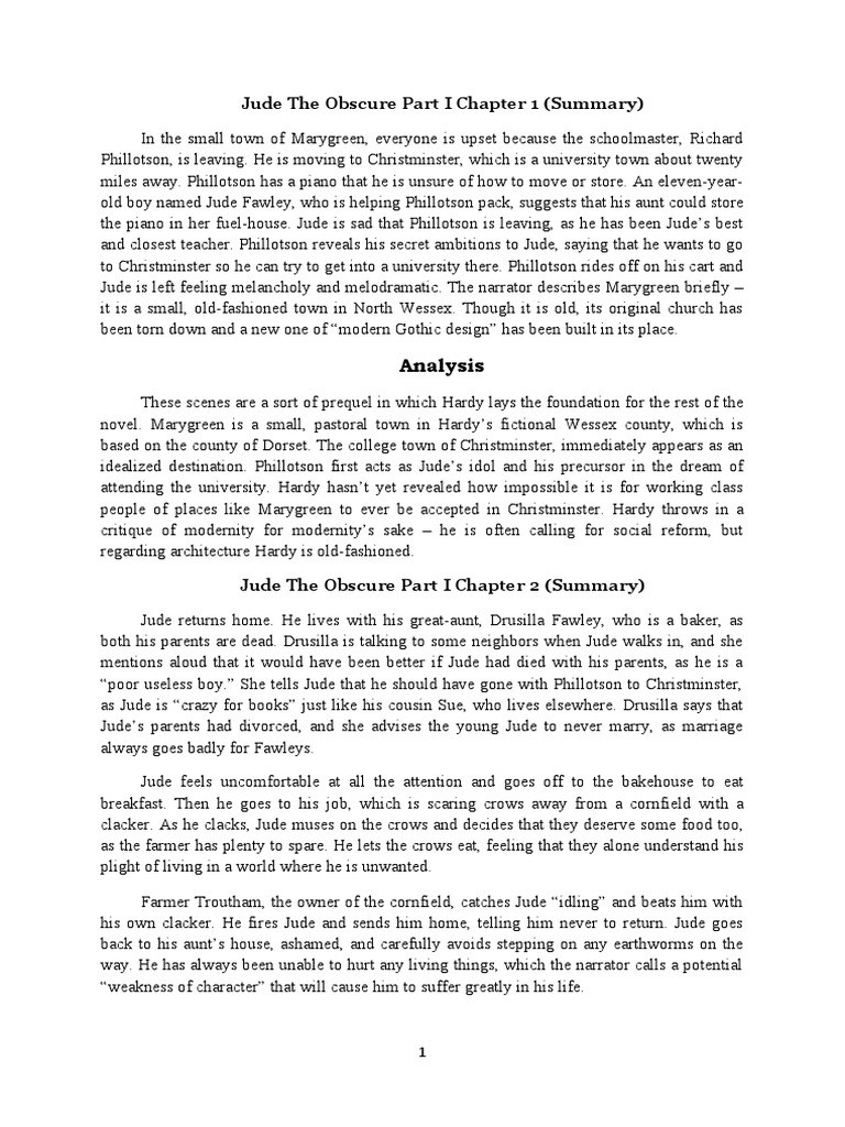Jude The Obscure Part I Chapter 1 2 | PDF