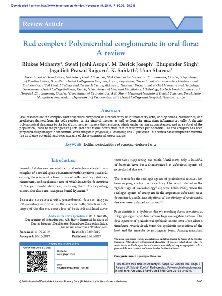 Red Complex Polymicrobial Conglomerate in Oral Flo | PDF ...