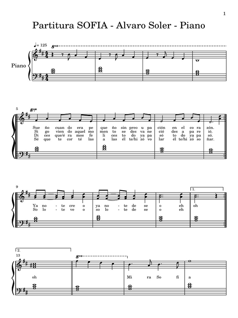 Partitura SOFIA - Alvaro Soler - Piano | PDF
