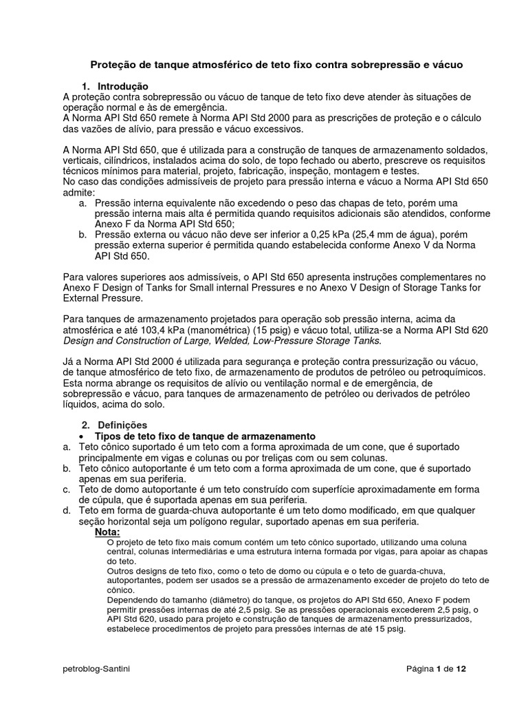 Tanques Alívio Operação API STD 2000 6 e 7 Edições | PDF | Pressão ... Tanques Alívio Operação API STD 2000 6 e 7 Edições | PDF | Pressão ...