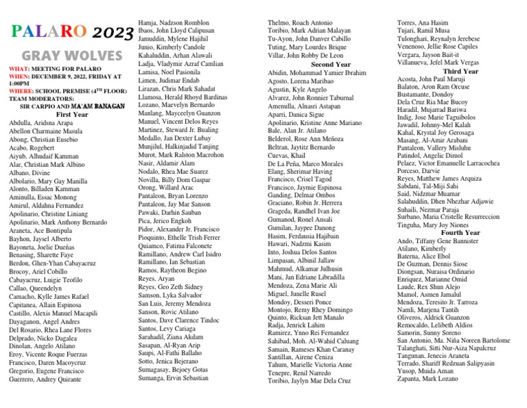 Palaro 2023 Participants | PDF