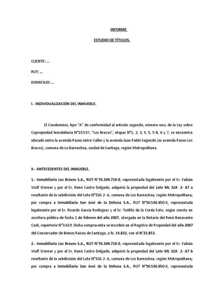 Informe Estudio Títulos | PDF | Condominio | Derecho Civil (Common Law)
