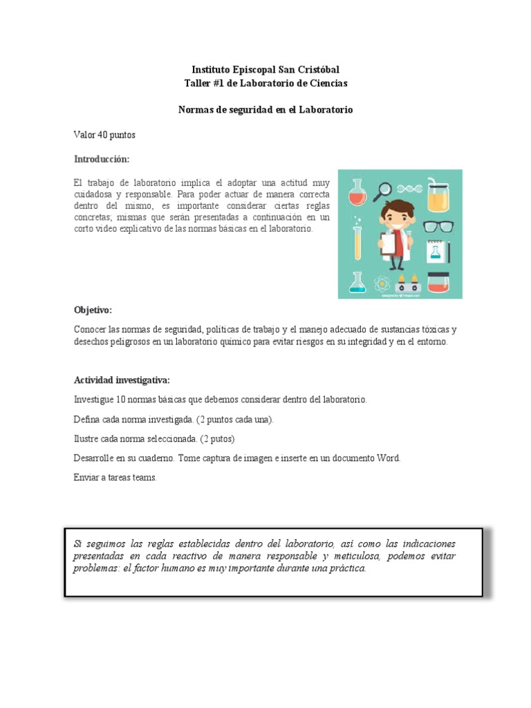 Taller - 1-Normas de Seguridad e El Laboratorio. | PDF