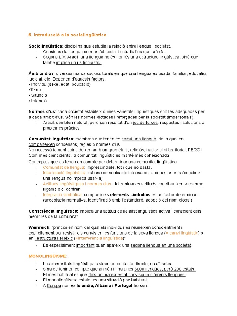 Resum Sociolingüística Català 5-7 | PDF