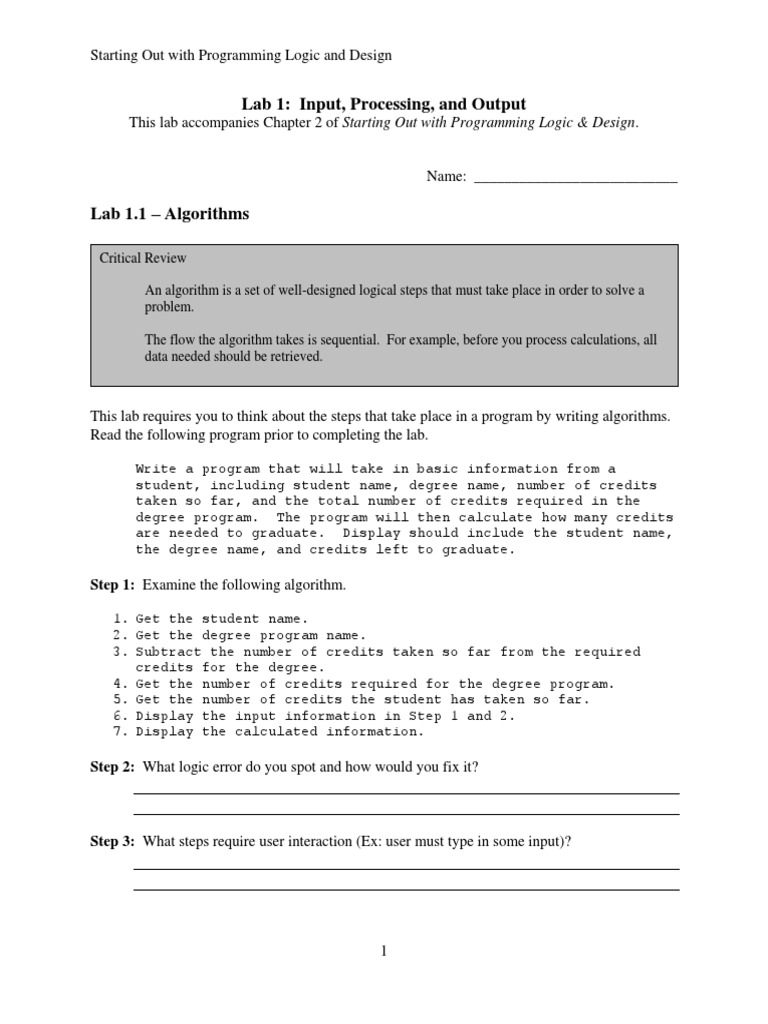 Lab 1 Input Processing And Output Pdf Computer Program Programming 6204