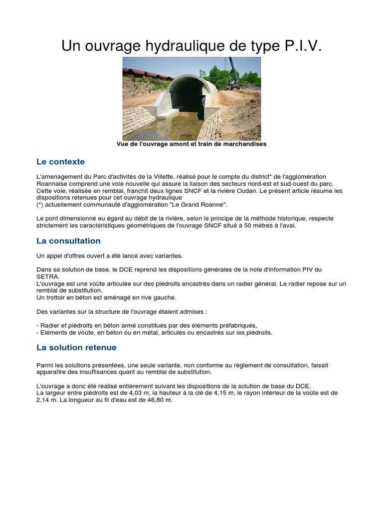 Ouvrage hydraulique P.I.V. à Roanne | PDF | Béton armé | Ingénierie civile