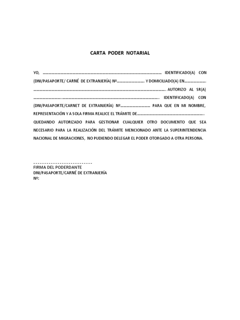 Carta Poder Notarial para Trámites | PDF | Finanzas y dinero | Política