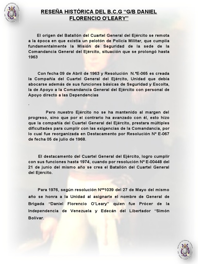 Reseña Histórica Del BCG GB Daniel Florencio Oleary | PDF