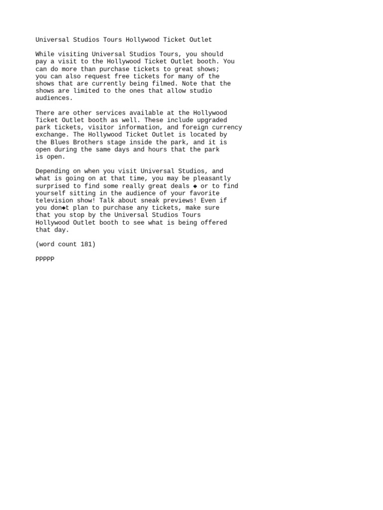 Universal Studios Tours Hollywood Ticket Outlet 181 | PDF | Business