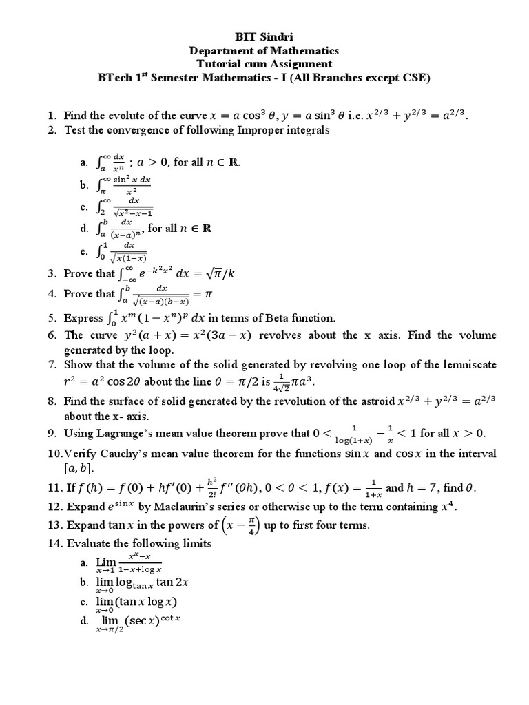 Assignment Math I All Except CSE 2019 | PDF | Matrix (Mathematics) | Algebra