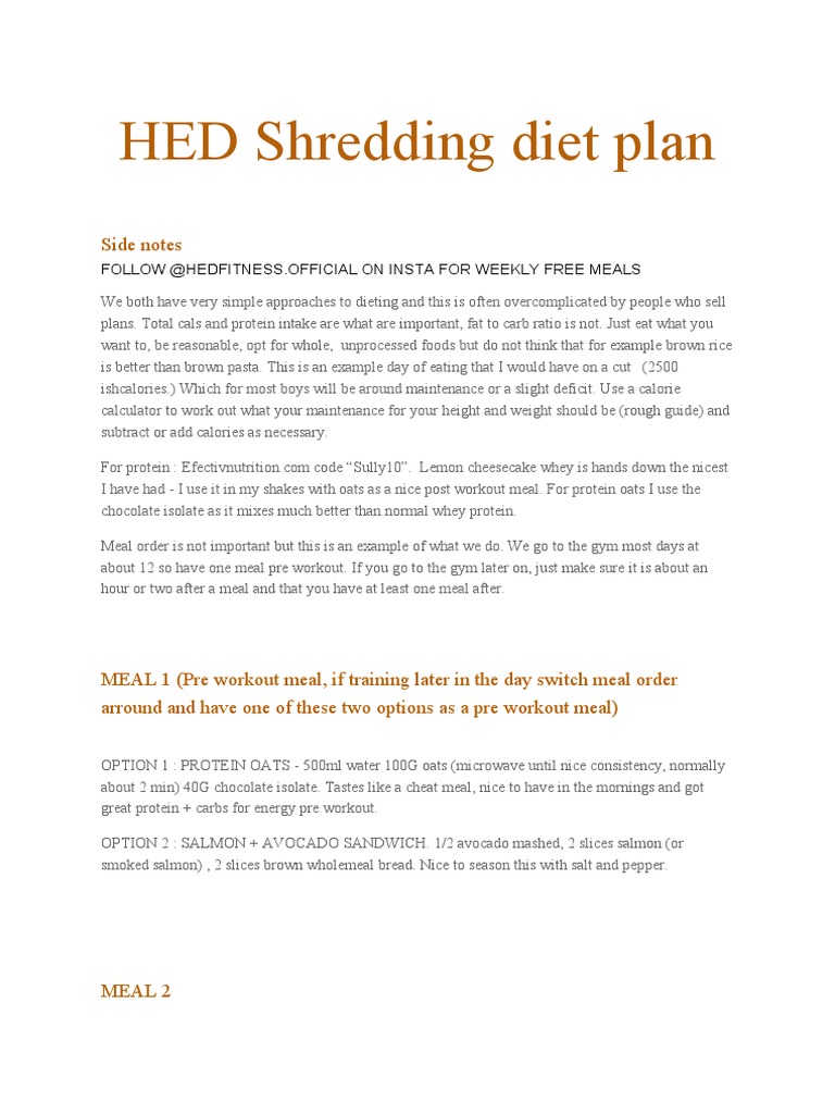 Hed Cut Diet | PDF | Foot | Cuisine