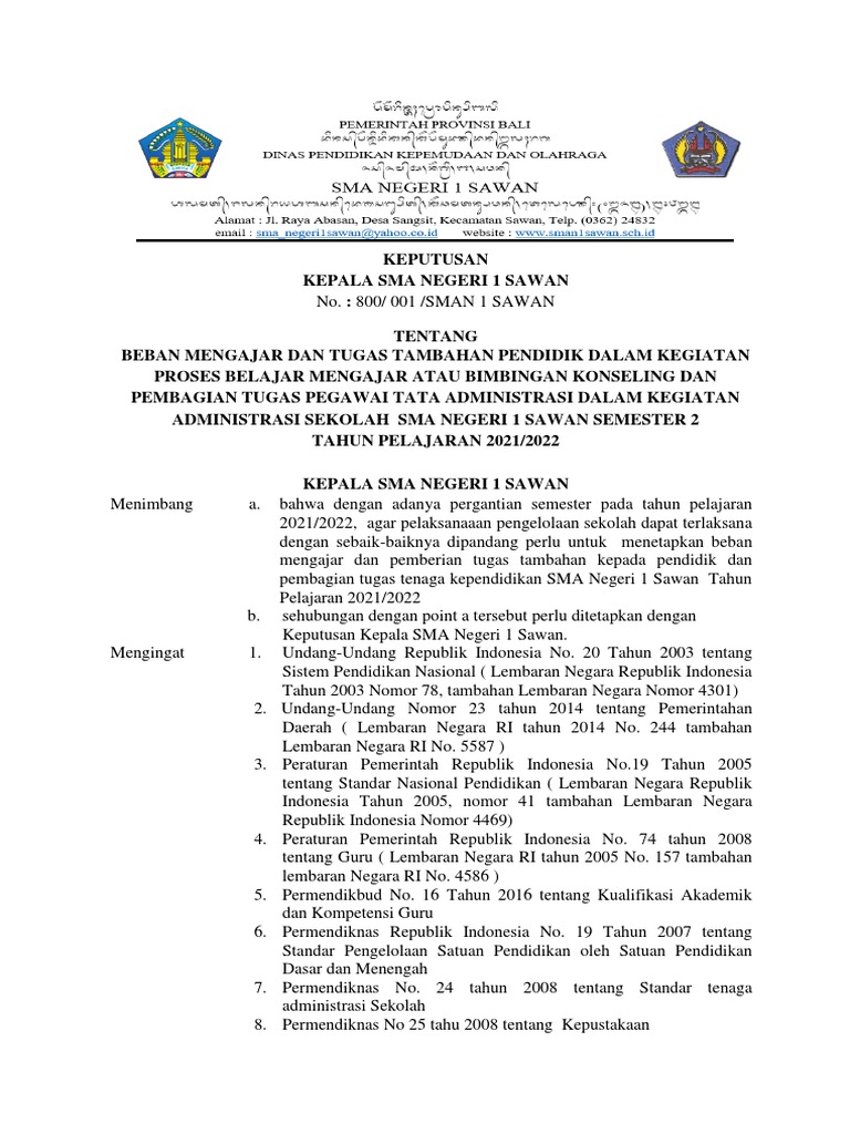 SK - BEBAN - MENGAJAR - DAN - TUGAS - TAMBAHAN - PENDIDIK - SMT - 2 - 2021 - 2022 Warna | PDF