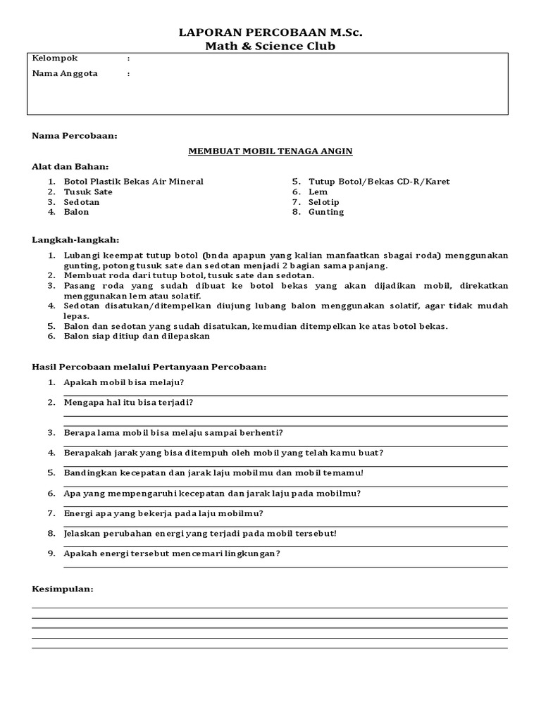 Mobil Tenaga Angin | PDF