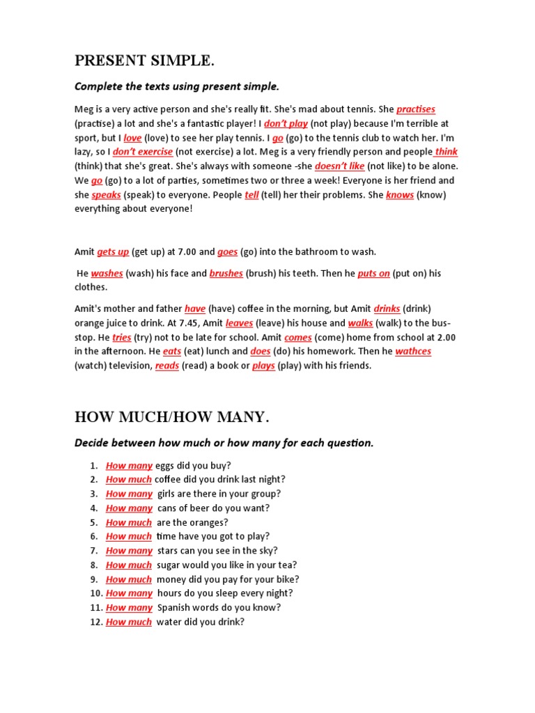 PRESENT-SIMPLE Answers | PDF