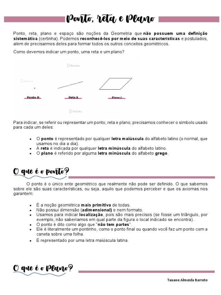 Ponto, reta e plano: conceitos fundamentais da geometria | PDF | Linha (Geometria) | Ângulo