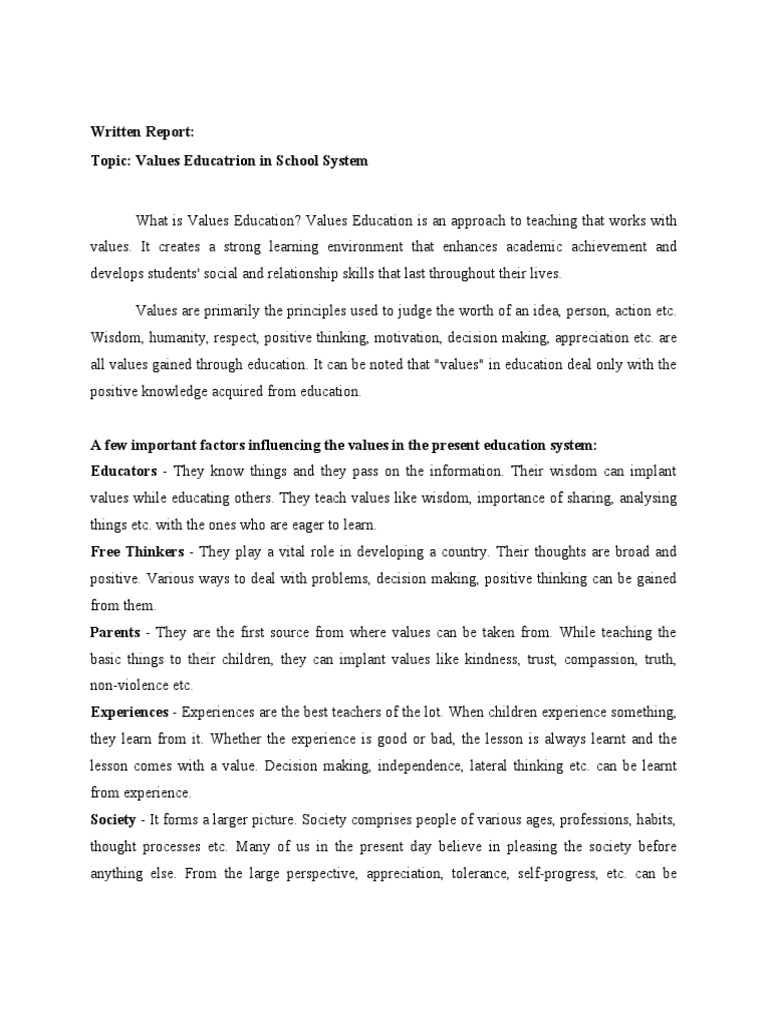 Values Education in School System | PDF | Thought | Wisdom