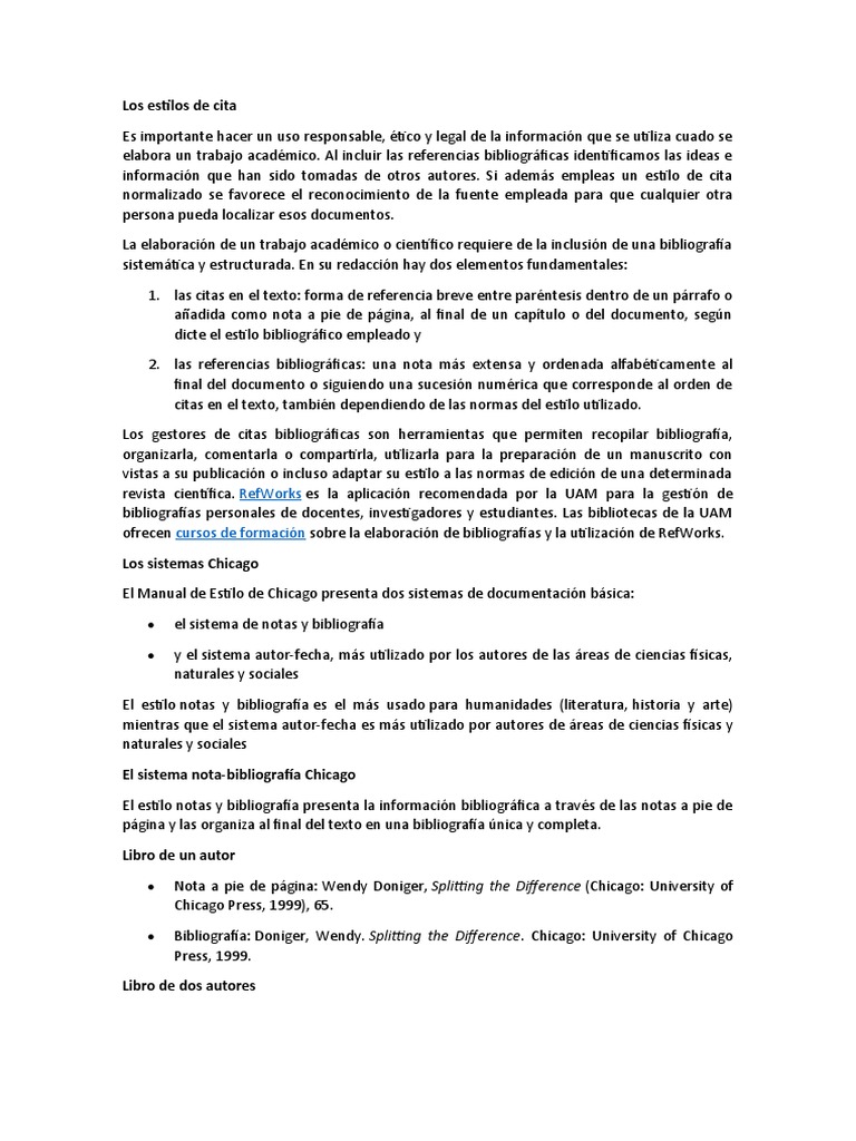 Estilos de cita Chicago | PDF | Citación | Bibliografía
