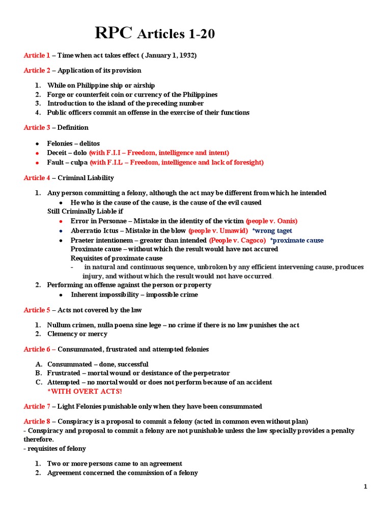 RPC Articles 1 To 20 | PDF | Crime & Violence | Crimes