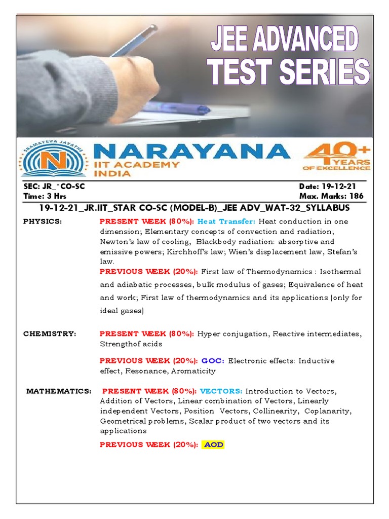 JEE Advanced WAT-32 Syllabus Overview | PDF | Gases | Sun