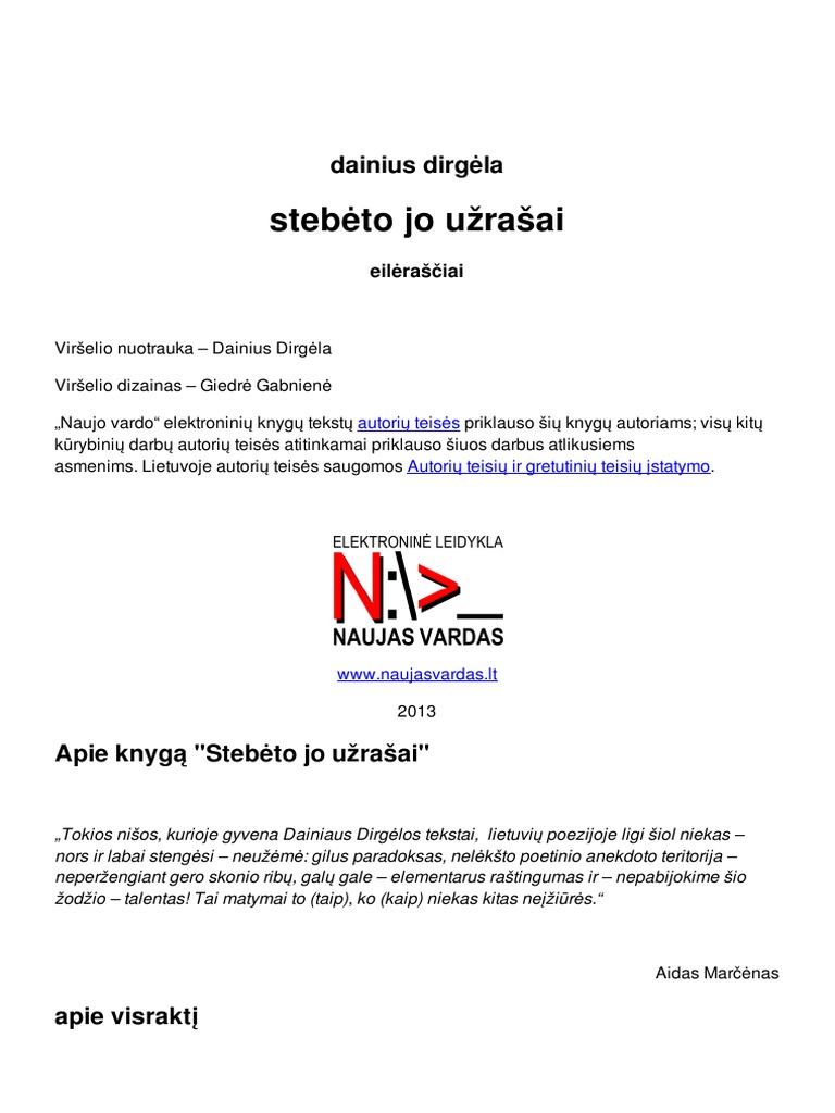 Dainius Dirgela-Stebeto Jo Uzrasai | PDF