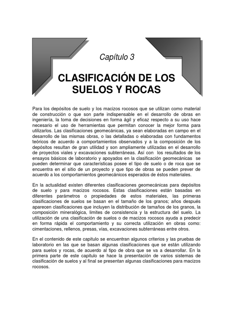 Clasificacion de Los Suelos y Rocas | PDF | Mecánica de suelos | Arcilla