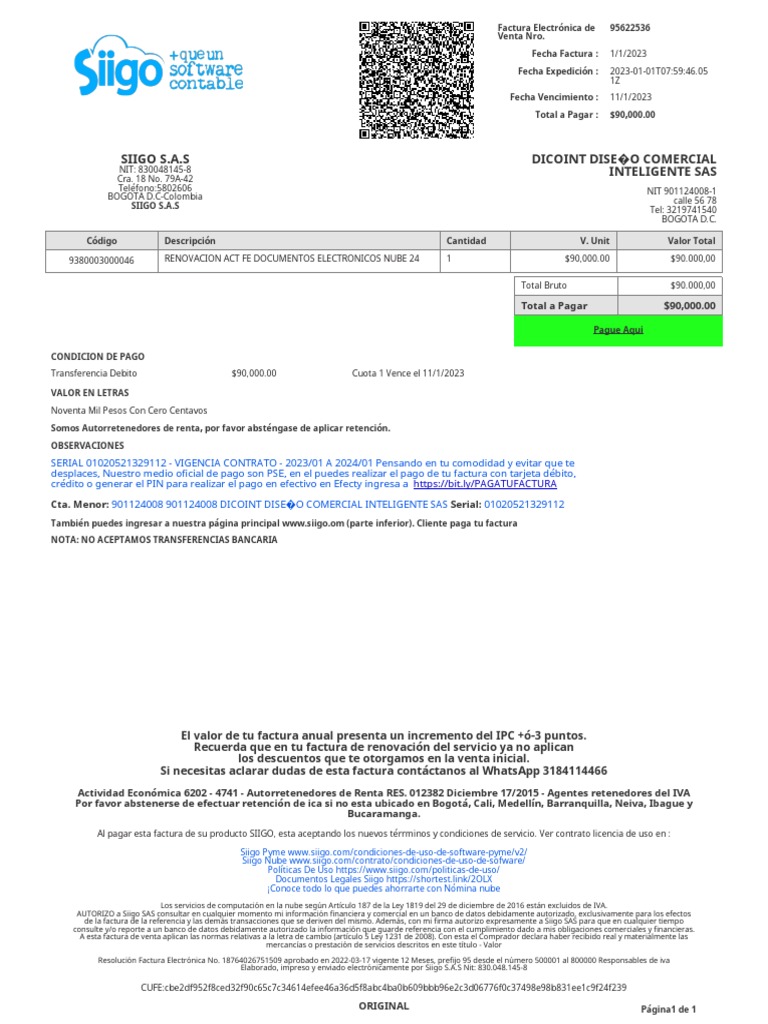 Siigo S.A.S Dicoint Dise O Comercial Inteligente Sas | PDF | Factura ...
