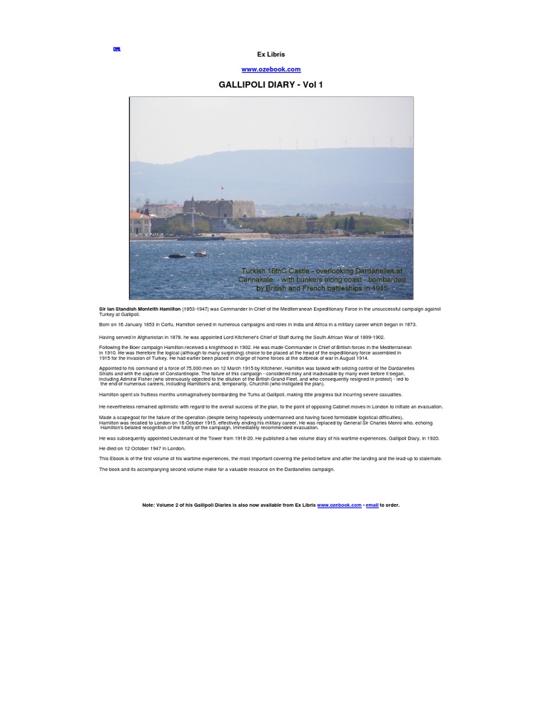 Gallipoli Diary Vol 1 by Ian Hamilton | PDF | Gallipoli Campaign ...