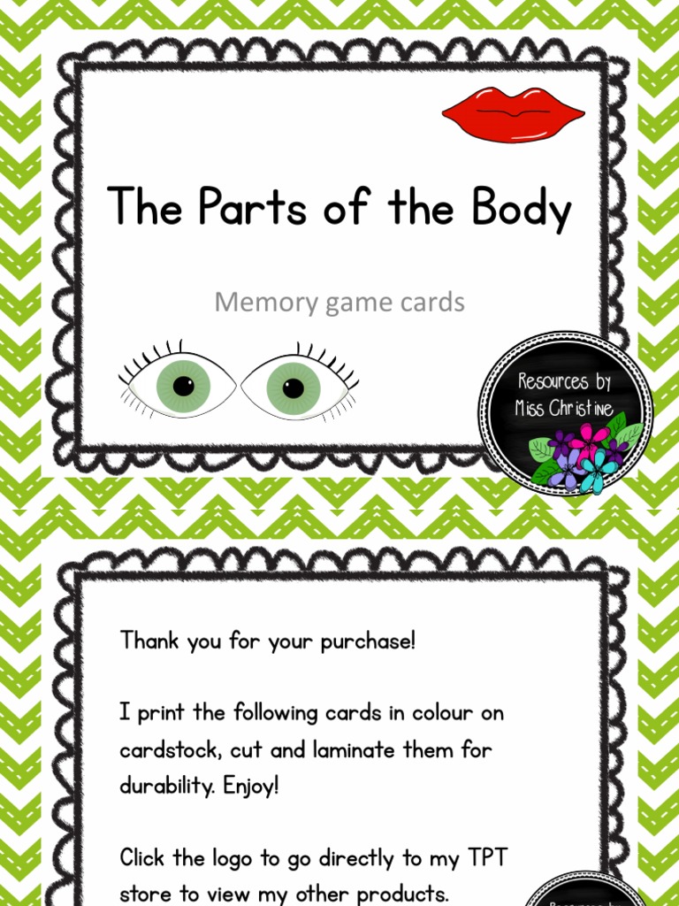 Partsofthe Body Memory Game Cards | PDF