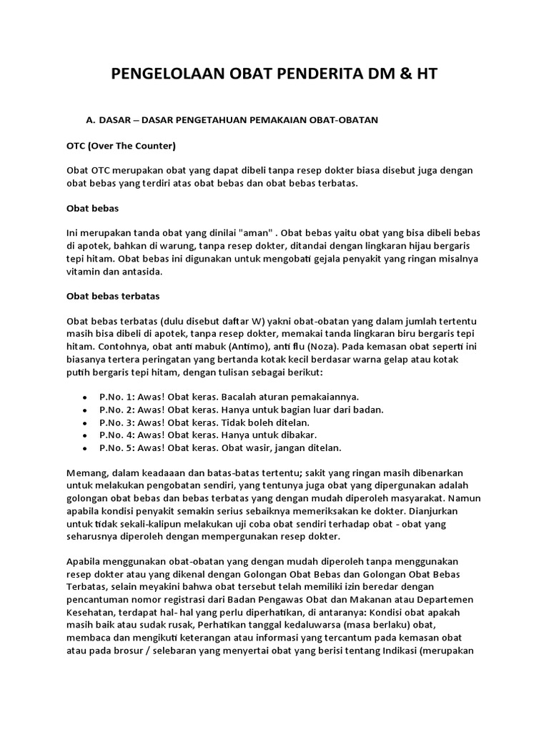 MENGENAL PENGGUNAAN OBAT PADA PENDERITA DM DAN HT | PDF