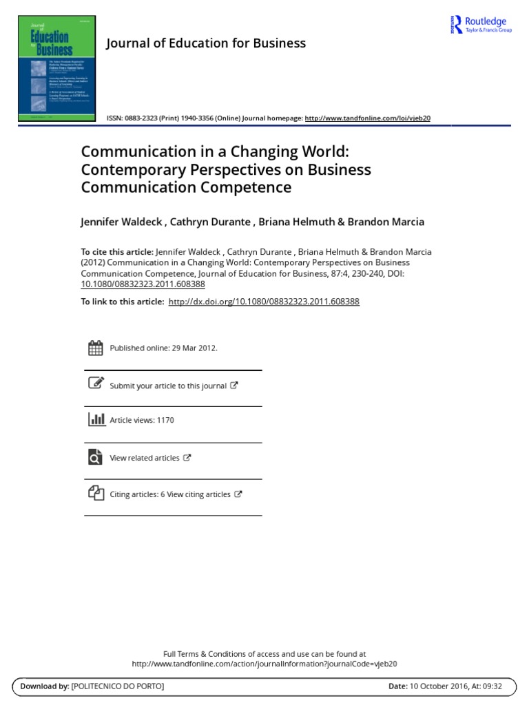 Communication in A Changing World Contemporary Perspectives On Business Communication Competence ...
