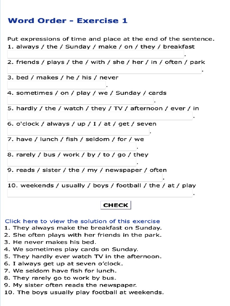 Word Order Exercises | PDF