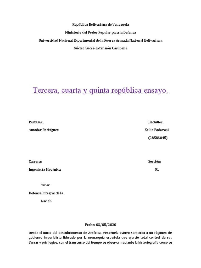 Tercera, Cuarta y Quinta Republica Ensayo. | Descargar gratis PDF ...