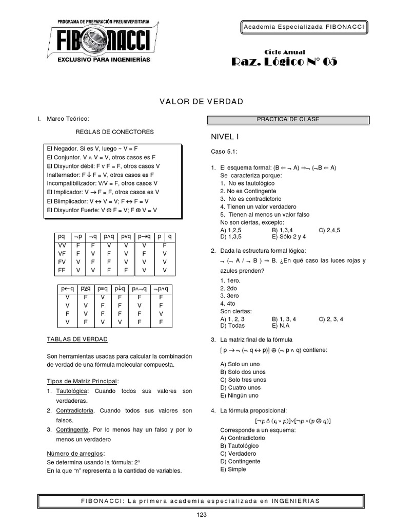 Raz. Lógico #05: Valor de Verdad | PDF | Proposición | Verdad