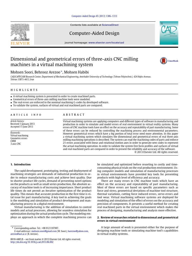 Dimensional and Geometrical Errors of Three-Axis CNC Milling | PDF | Numerical Control | Machining