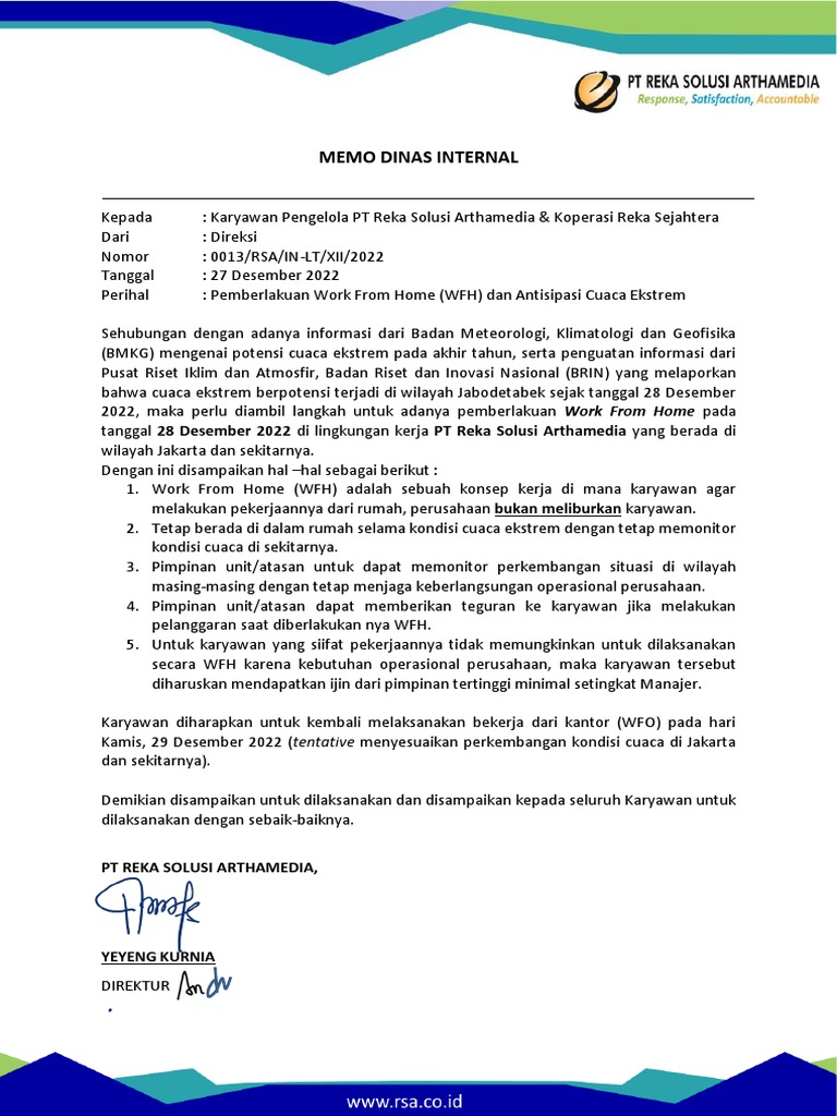 0013 Memo WFH (Cuaca Ekstrem) | PDF | Komputer