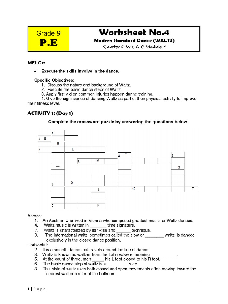 Q2 WK4 Worksheet6 8 P.E9 | PDF | Waltzes | Dances