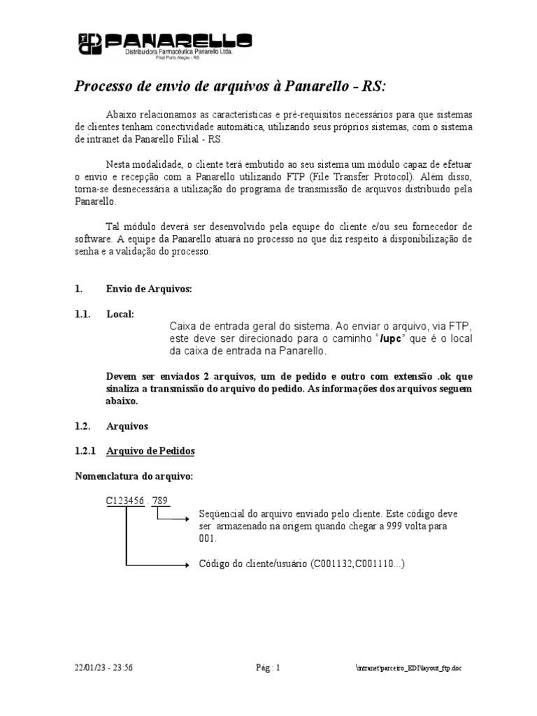 Envio de Arquivos para Panarello - RS | PDF | Protocolo de ...