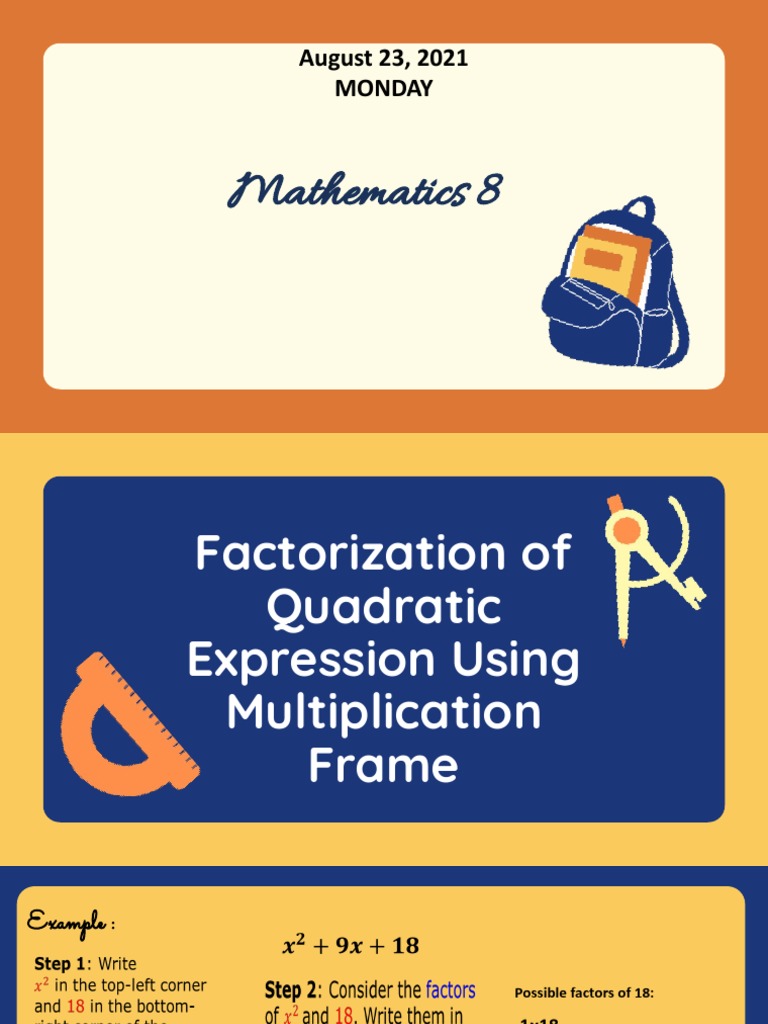 Factorization of Quadratic Expression Using Multiplication Frame | PDF