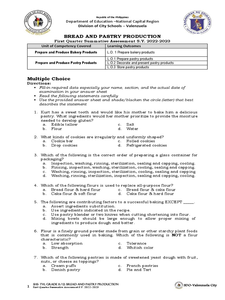 BPP 1Q Questionnaire | PDF | Breads | Flour